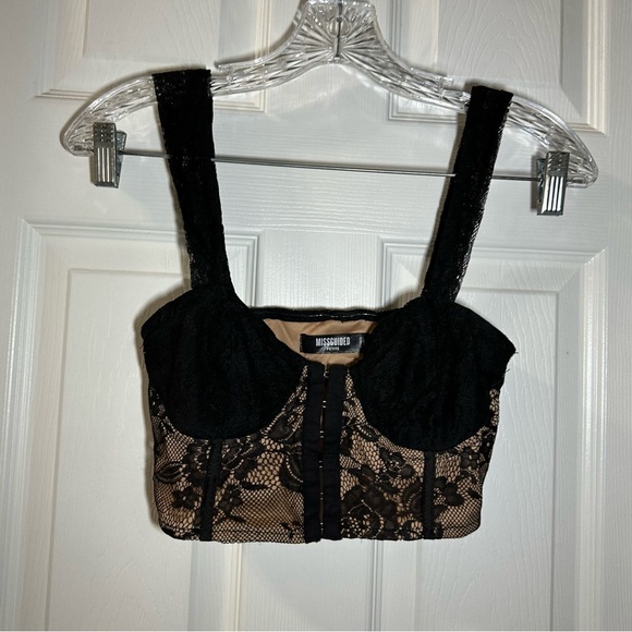 Missguided | Tops | Missguided Blacknude Lace Front Clasp Bustier ...
